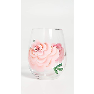 Two's Company In Full Bloom Roses Stemless Wine Glass, Set of 4, Hand-Painted