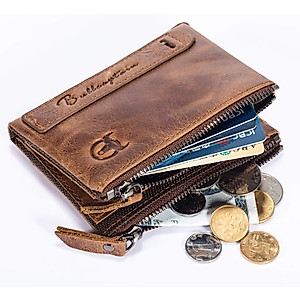 BULLCAPTAIN Genuine Leather Wallet for Men Vintage Bifold with Double Zipper Pockets (Brown)