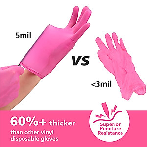 OriStout Disposable Gloves for Women, Pink Vinyl Gloves Disposable Latex Free for Cooking, Food Prep, Cleaning, Hair Dye, Tattoo, Medium Duty, Touch Screen, Small, 50 Pack