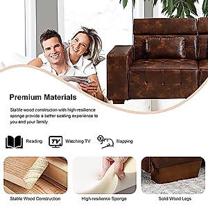 Oprisen 82”Modern Loveseat Sofa Couch for Livingroom Comfy PU Leather Loveseat Couch w/Adjust Headrest, Tufted Button Deep Seat Futon Set w/Wide Arm/Pillows for Apartment (PU-Brown)