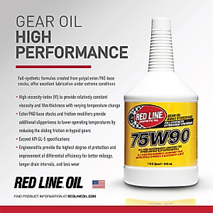 Red Line (57904) 75W90 GL-5 Synthetic Gear Oil for Hypoid Limited Slip Differentials - 1 Quart