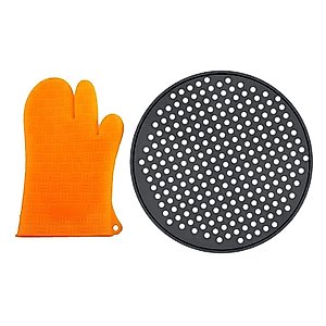 Pizza Pan Steel 12.5 Inches Tray for Oven | Pizza Pan with Holes | Baking Pizza | Kit with pizza screen and Orange Glove