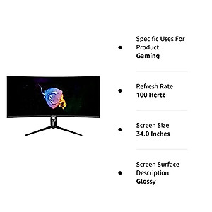MSI MAG342CQPV, 34" Gaming Monitor, 3440 x 1440 (UWQHD), VA, 100Hz, FreeSync, HDR Ready HDMI, Displayport, Tilt, Swivel, Height Adjustable,Pivot
