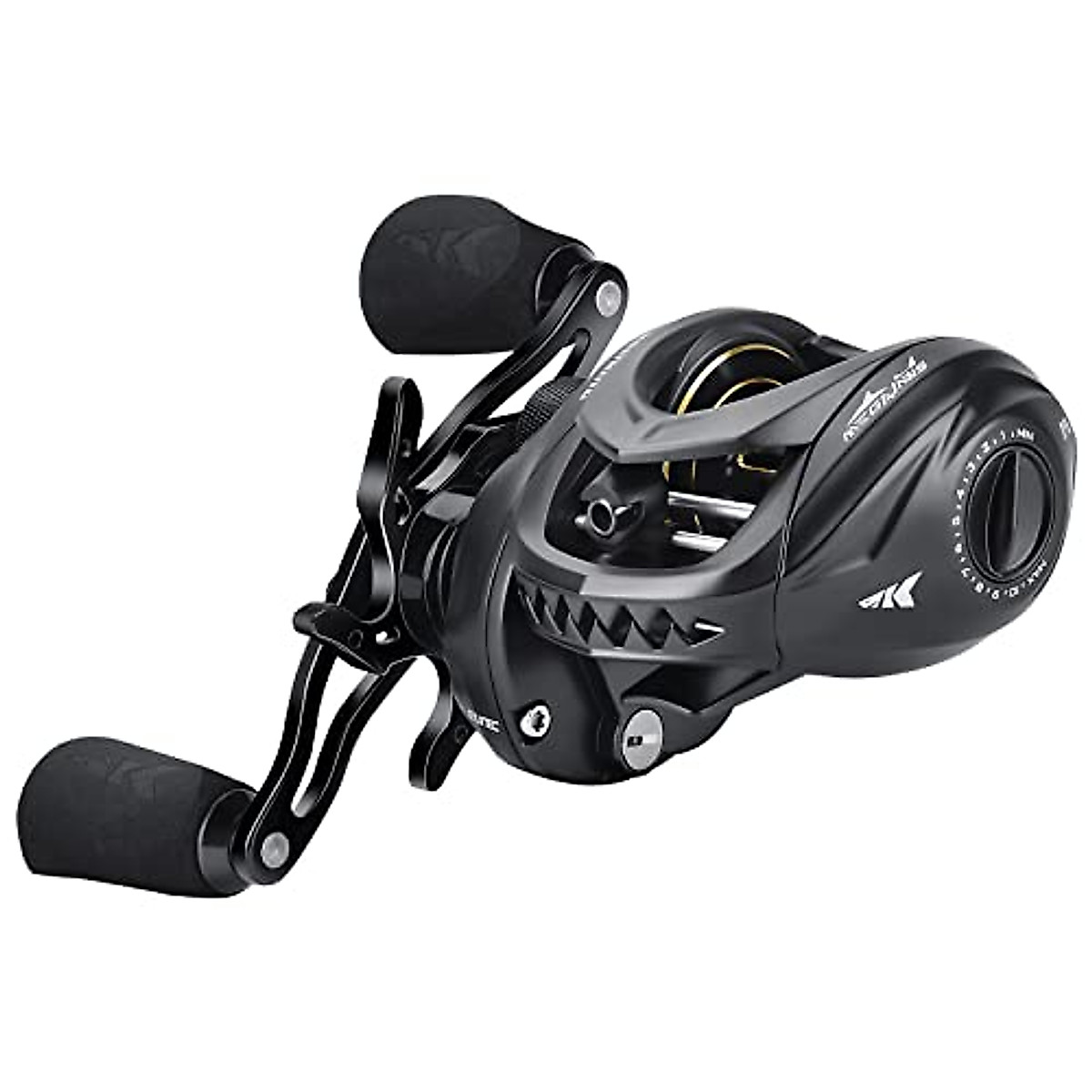 KastKing MegaJaws Elite Baitcasting Reels, Patented AMB System Eliminating Backlashes, Flipping Switch Function, 6.4oz Aluminum Frame Fishing Reel with Carbon Fiber Side Covers