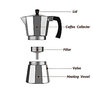 Xiaozan Stovetop Espresso Maker, 6 Cup Moka Pot, Classic Italian Style Espresso Pot, Easy to Operate & Quick Cleanup, Food Grade Aluminium, Silver