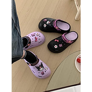 Kawaii Shoes Kuromi Slippers for Women Cute Garden Clogs Cartoon Indoor Slipper Outdoor Cloud Slides Girls Sandals (Black,6,6.5)
