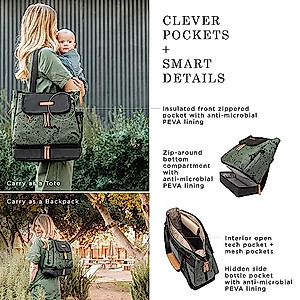 Petunia Pickle Bottom Pivot Backpack | Multiple Carrying Options (Backpack or Tote) | Insulated Pockets to Keep You Organized | Modern Silhouette with a Roomy Interior | Olive Ink Blot