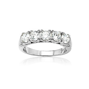 Hoops & Loops 925 Sterling Silver Five Stone Cubic Zirconia Eternity Ring for Women Teen Girls, Silver Size 6
