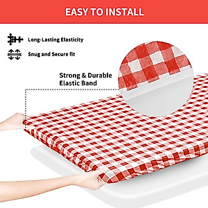 Raweao Picnic Table Cover with Bench Covers - 3 Piece Fitted Picnic Table Cover with Elastic Band and Flannel Backing, Picnic Table Cover for Outdoor, BBQ, Camping (30 X 72 Inch, Red)