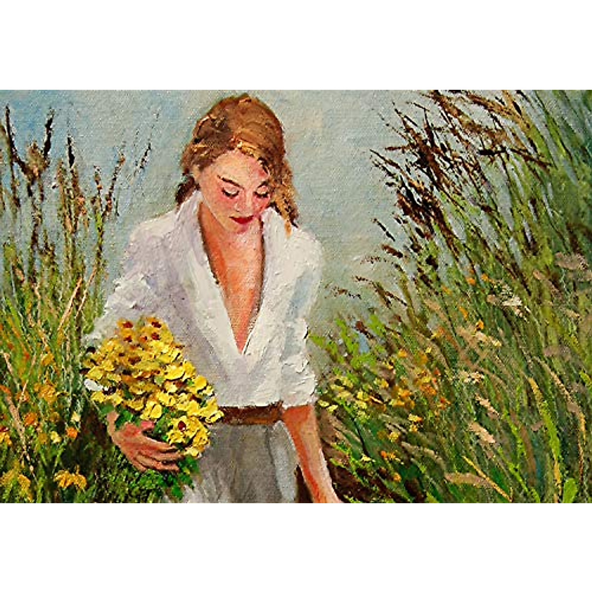 SOLD Handful of Daffodils, Female Figure And Dog By Internationally Renown Impressionist Artist Yary Dluhos