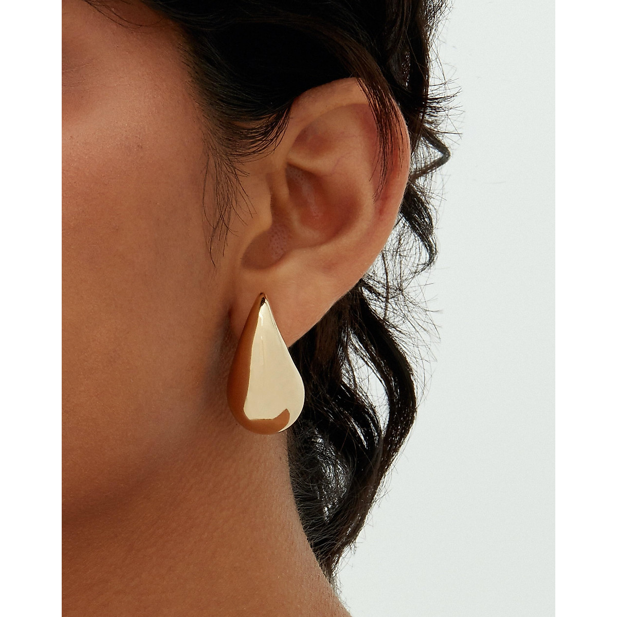 PAVOI 14K Gold Plated 925 Sterling Silver Post Teardrop Chunky Hoop Earrings | Lightweight Drop Yellow Earrings for Women | 31mm Designer Dupe Earrings