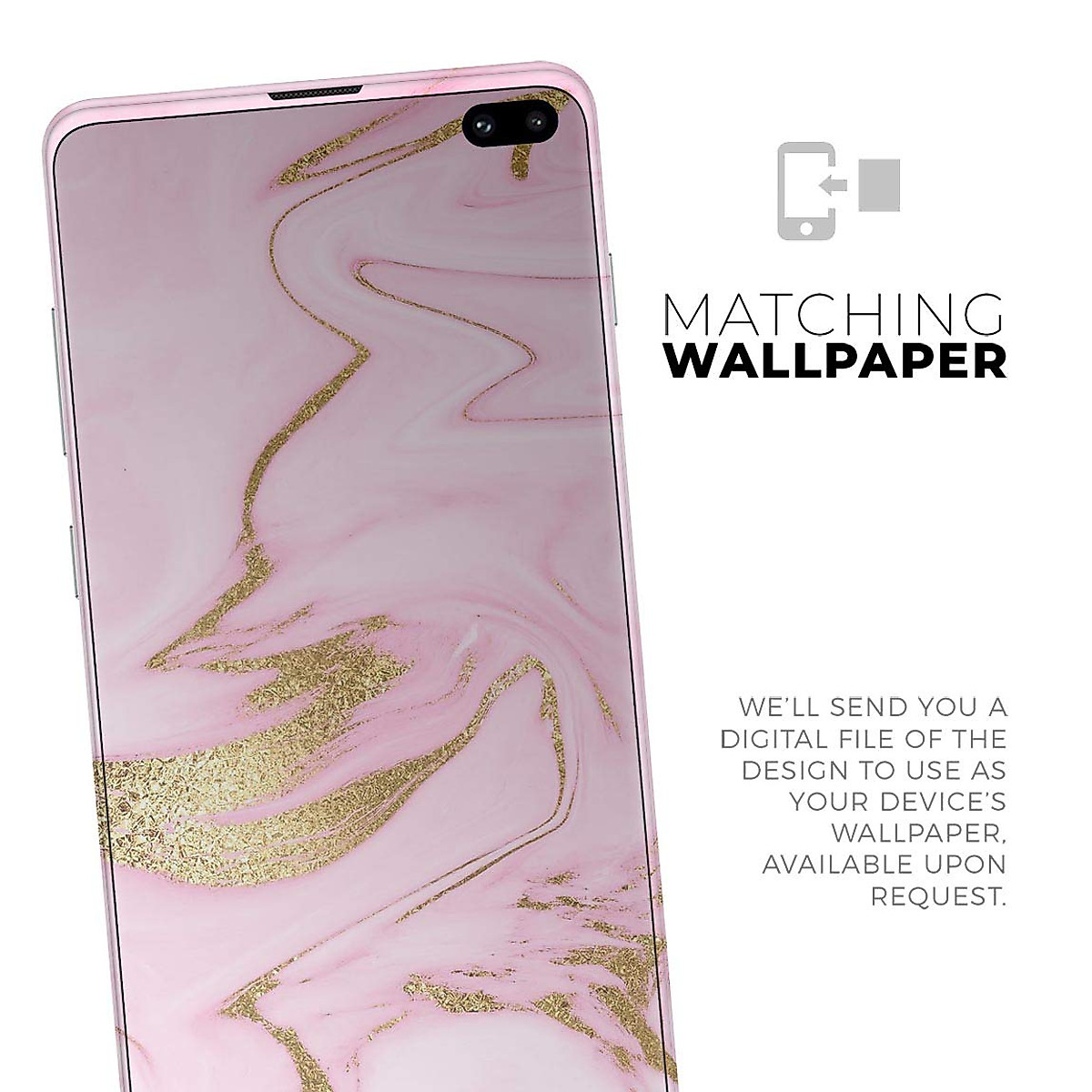 DesignSkinz Rose Pink Marble & Digital Gold Frosted Foil V16 Protective Vinyl Decal Wrap Skin Cover Compatible with The Samsung Galaxy S20 (Screen Trim & Back Glass Skin)