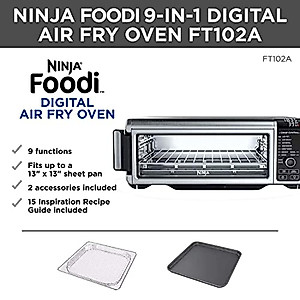 Ninja FT102CO Foodi 9-in-1 Digital Air Fry Oven Air Fry, Air Roast, Air Broil, Bake, Bagel, Toast, Dehydrate, Keep Warm, and Reheat, Stainless Steel (Renewed)