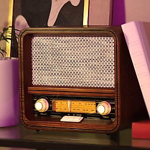 Fuse RAD-V1 Vintage Wood Retro Radio | AM/FM Radio Speaker with Bluetooth & AUX Input | Mid Century Modern Style | Real Handcrafted Ashtree Wood Exterior