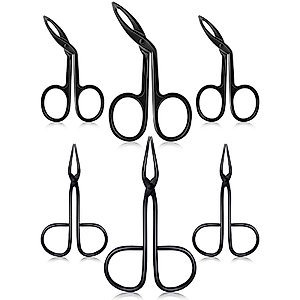 6 Pieces Scissors Shaped Eyebrow Tweezers Flat Tip Tweezers Hair Plucker and Slanted Tip Tweezers Stainless Steel Scissor Handle Tweezers Flat Straight Tip Tweezers Brow Hair Remover (Black)