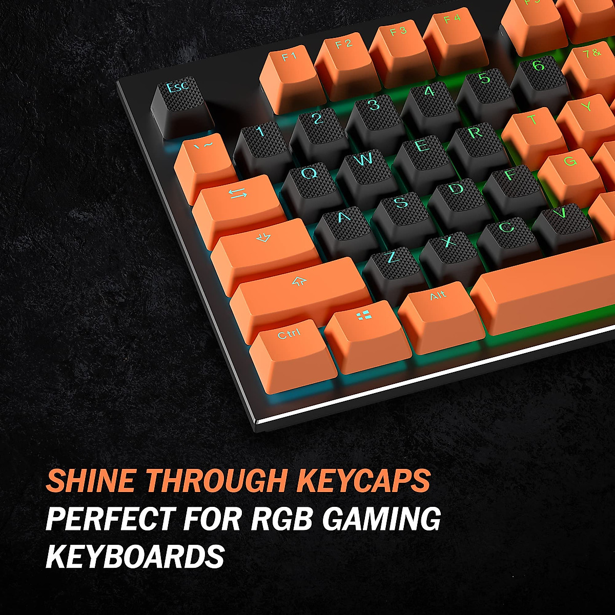 HK Gaming Rubber Keycaps Set | Anti-Slip Texture | Doubleshot Backlit Keycap Set | 23 Keys OEM Profile Key Set | for Mechanical Keyboard | Compatible with Cherry MX, Gateron, Kailh | Black