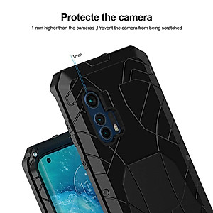 Foluu for Moto Edge+ Case, for Moto Edge Plus Case, Aluminum Metal Shockproof Bumper Frame Case Soft Rubber Silicone Military Heavy Duty Hard Case for Motorola Moto Edge+ 2020 (Black)
