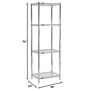 Nexel 18" x 24" x 74", 4 Tier Adjustable Wire Shelving Unit, NSF Listed Commercial Storage Rack, Chrome Finish, leveling feet