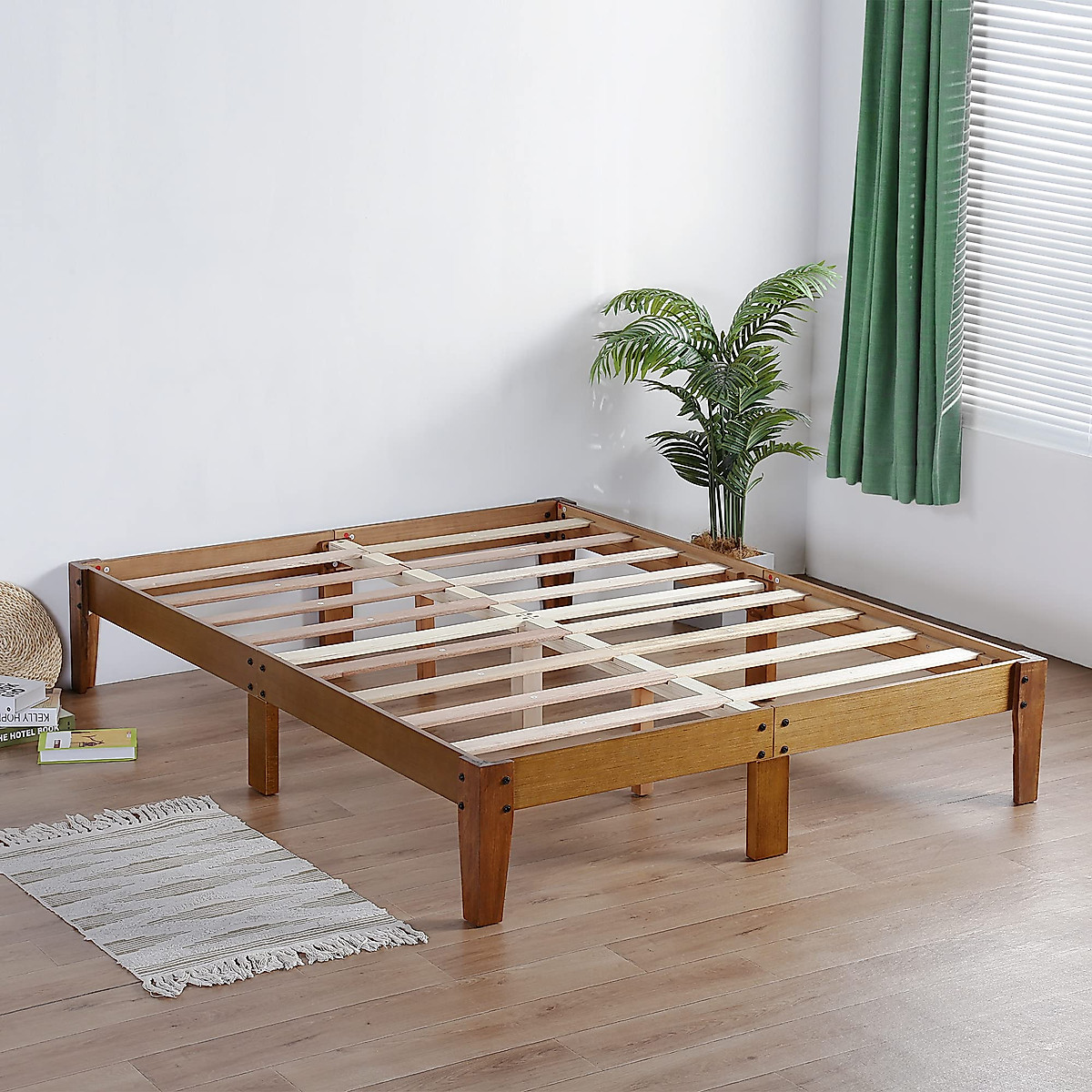 Olee Sleep 14Inch Smart Wood Platform Bed Frame Queen Natural
