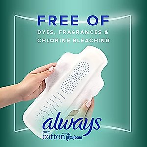 Always Pure Cotton, Feminine Pads For Women, Size 5 Extra Heavy Overnight Absorbency, Multipack, With Flexfoam, With Wings, Unscented, 18 Count x 3 Packs (54 Count total)