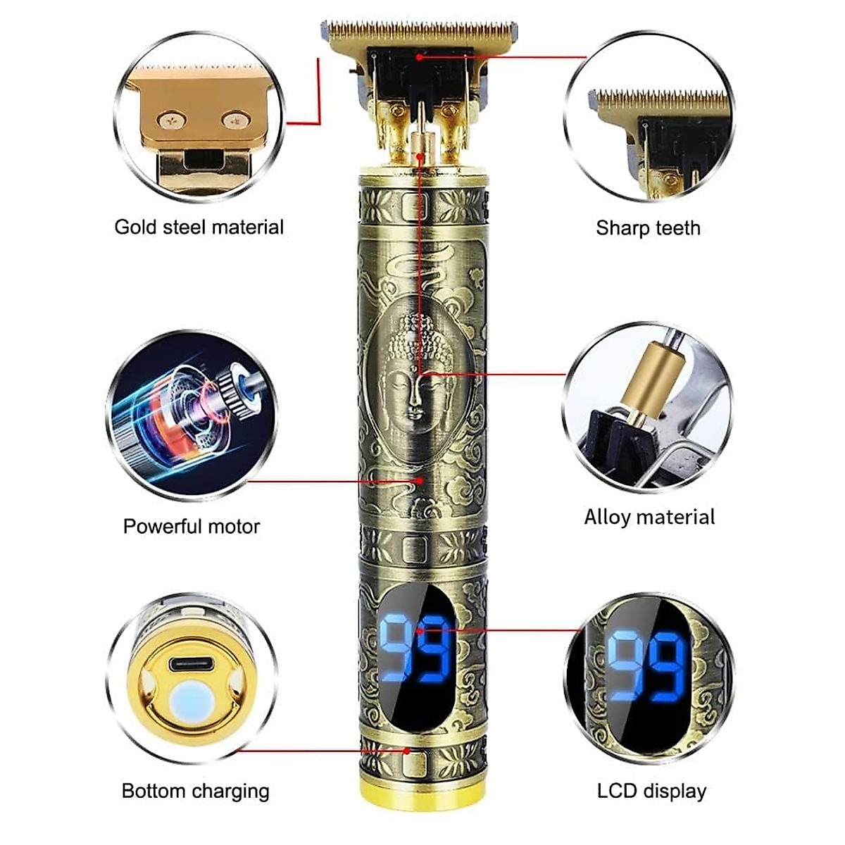 Hair Clippers with LED Display, Professional Hair Trimmer Zero Gapped T-Blade Trimmer Cordless Rechargeable Edgers Clippers Electric Beard Trimmer Wireless LCD Display