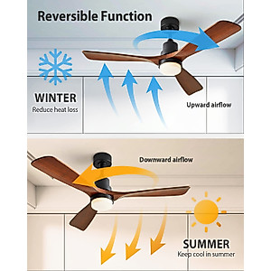 Chriari Ceiling Fans with Lights, 60" Wood Ceiling Fan with Remote Control, 3 Walnut Fan Blades Reversible Quiet DC Motor 6 Speeds Timing Farmhouse Ceiling Fan for Patios Bedroom Living Room
