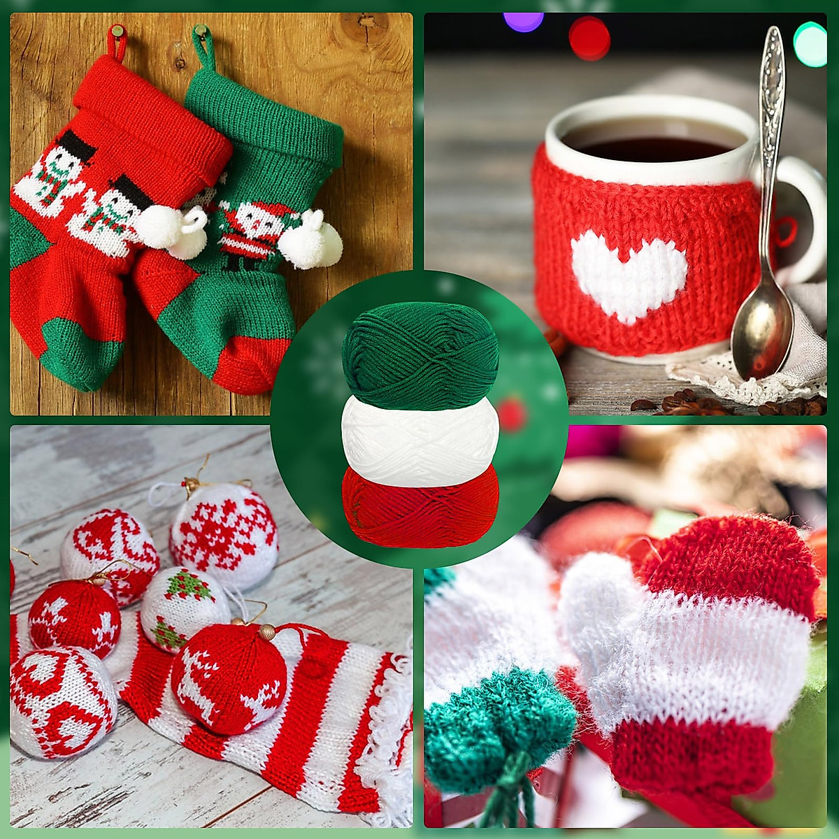 Rainmae 8 Pack Yarn for Christmas Knitting Crochet Velvet Yarn Knitting Yarn for Xmas DIY Craft Handmade Scarf Hat Christmas Stocking Decoration (White, Green, Red)