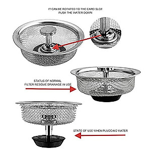 Kitchen Sink Strainer with Handle and Stopper Replacement Kitchen Sink Drain Basket/Stopper/Plug 3.3 Inch Stainless Steel Kitchen Sink Drain Strainer Mesh Sifter Filter(‎Silver)