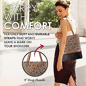 Tote Bags for Women by Sixtease - Large Tote Bag with Zipper Top - Genuine Leather Strap, Upcycled Canvas, Rug, Hair On and Hardware Accents - Vintage Style Hand Stitched - Efflorescence