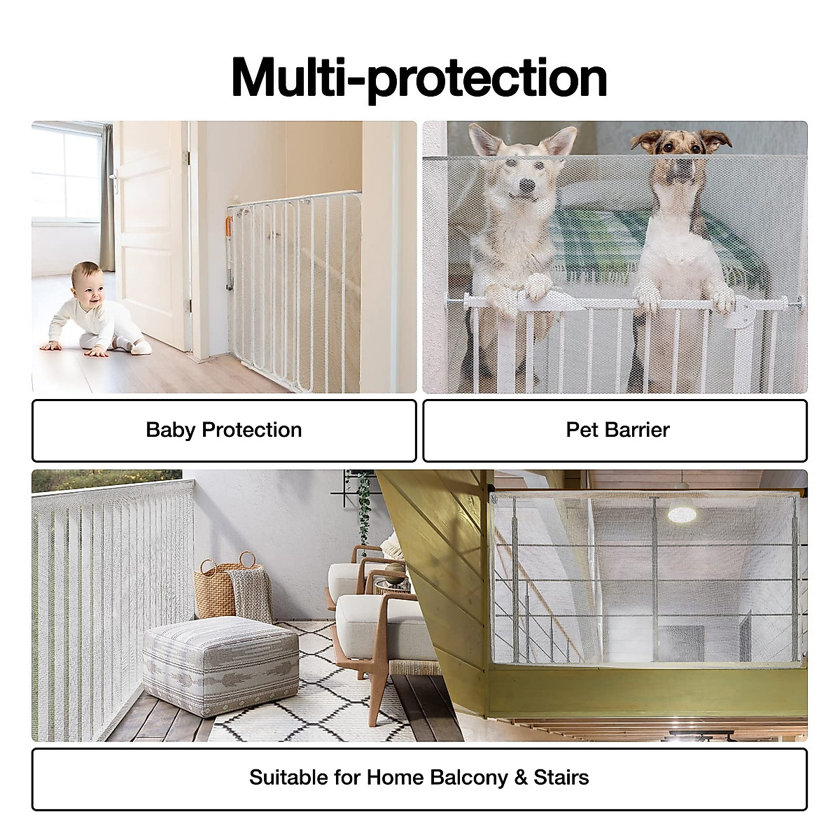 FlyLemon Child Safety Net,15ft×3ft Flexible Banister Guard, Railing Safety Net for Stairs, Balcony Safety Net for Baby Pets Cats Toys