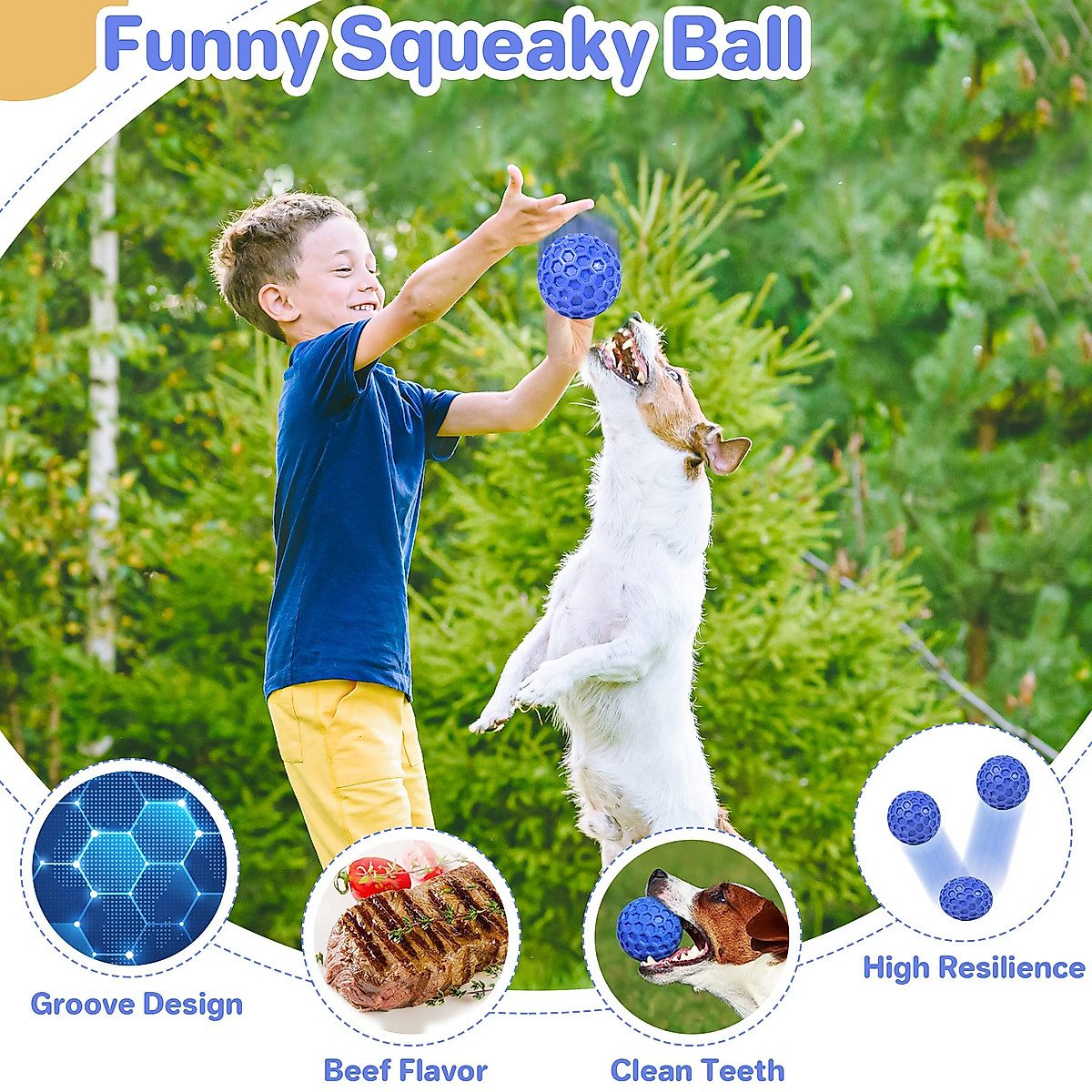 DISSKNIC Indestructible Squeaky Dog Ball, Relieves Anxiety, Cleans Teeth, Interactive Chew Toy for Aggressive Chewers, Dog Toy for Large Breeds, Outdoor Waterproof