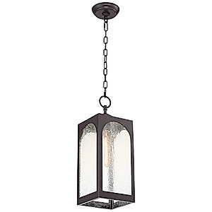Possini Euro Design Tyne Modern Outdoor Hanging Light Fixture Bronze Lantern 19" Seedy Glass Shade for Exterior Barn Deck House Porch Yard Patio Outside Garage Front Door Garden Home Roof Lawn