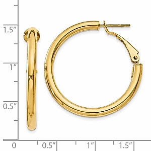14K Yellow Gold 3x25mm Round Omega Clip Back Post Hoop Earrings