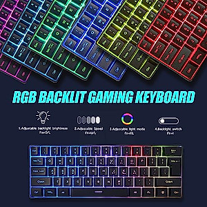 abucow Gaming Keyboard Minimalist Portable Wired Ultra-Compact Mini Imitation 61 Keys RGB Backlit Keyboard (Black)