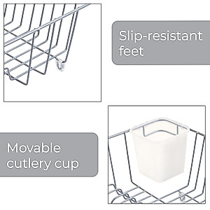 Smart Design Dish Drainer Rack - Small - in Sink or Counter Drying - Steel Metal Wire - Cutlery, Plates, Dishes, Cups, Silverware Organization - Kitchen (Silver - 14 x 5.5 Inch)