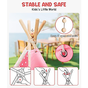 Gamenote Teepee Tent for Kids, Cotton Canvas Toddler Tents with Mat, Inner Pocket, Unique Reinforcement Part, Foldable Kids Play Teepee, Gifts Indoor Outdoor Playhouse for Baby Girls Boys