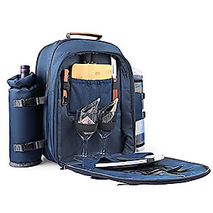 Sunflora Picnic Backpack for 2 Person Set Pack with Insulated Waterproof Pouch for Couple Outdoor Camping (Navy)