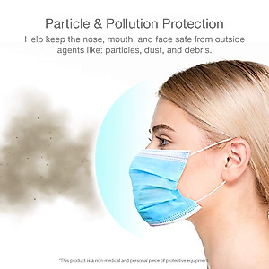 Unifandy Disposable Face Masks, Pack of 100 Face Mask Protective Dust Particle 3-Layer Design and Earloop, ideal For Home, Outdoor and Office