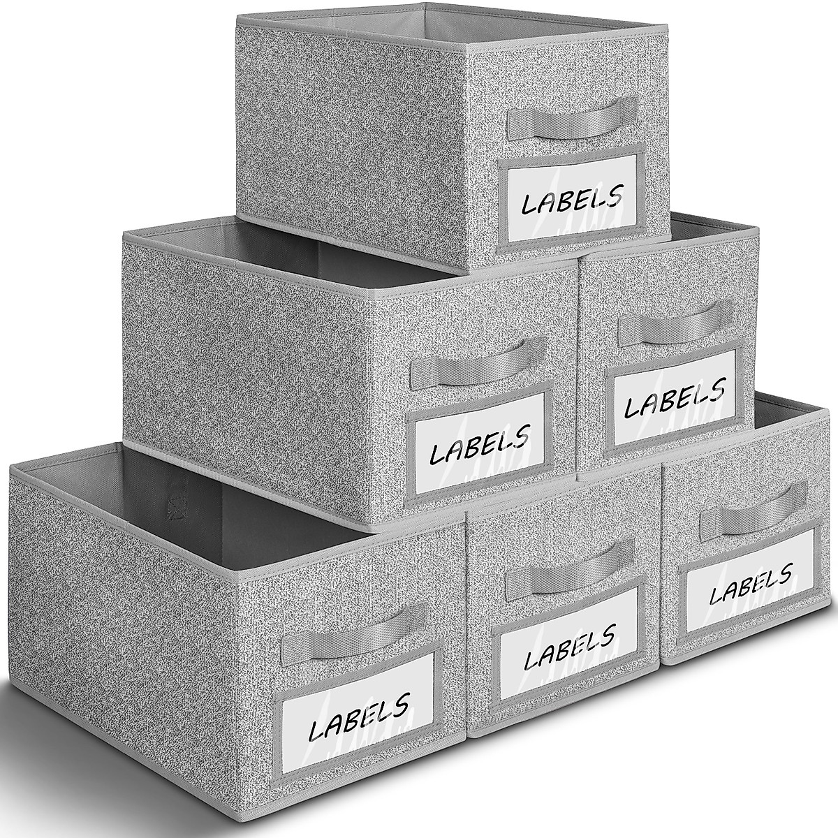 MISSLO 6 Pack Closet Storage Bins for Shelves with Label Holders Linen Closet Storage Basket for Organizing Clothes Organizers Non-Metal Fabric Storage Bin Organizer, Gray