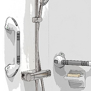 AmeriLuck 16.5inch 2 Pack Suction Balance Assist Bathroom Shower Handle,Bath Grab Bar with Indicators(White/Grey)