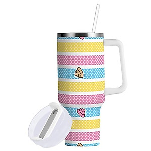 DIGTIA Stainless Steel Insulated Tumbler w/Handle & Straw, Poo Cartoon Double Wall Vacuum Travel Coffee Mug Cup w/Lid, Leak-Proof Sports Polka Dot Water Bottle,40oz