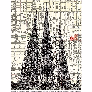 Los Angeles Watts Towers State Historic Park Tribute to Simon Rodia Art Print. You Are Here. Gallery Quality. Matted at 11 inches x 14 inches and Ready to Frame.