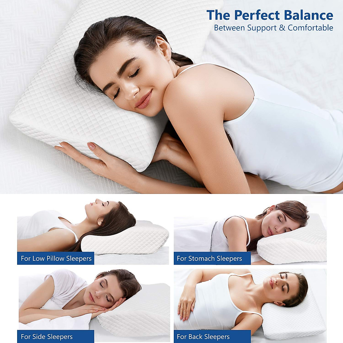 ZAMAT Contour Memory Foam Pillow for Neck Pain Relief, Adjustable Orthopedic Ergonomic Cervical Pillow for Sleeping with Washable Cover, Bed Pillows for Side, Back, Stomach Sleepers