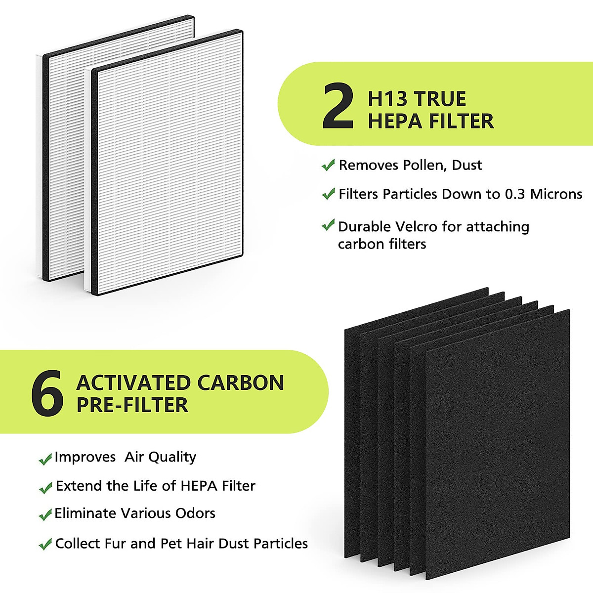 FMDZFL MD1-0022 Replacement Filter Sets, Compatible with Vornado modles AC300, AC350, AC500, AC550, PCO500, and PCO575DC . (6) Activated Carbon Pre-filter MD1-0023+(1)True HEPA Filter MD1-0022.