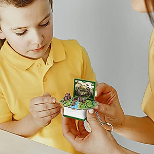 Uszeoka Mini 3d books keychain toys for kids,Green,Boys Girls 3D books Mini Dinosaurs Toys,Cute Keychains for car Keys,Dinosaur World Scene for Women,Men,Children,Dinosaur Party Favors Gift for Kids