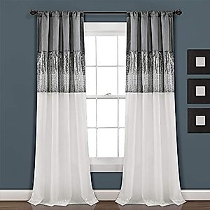 Lush Decor Night Sky Window Curtain Panel for Living, Bedroom, Dining Room (Single Curtain), 42"W x 95"L, Gray & White