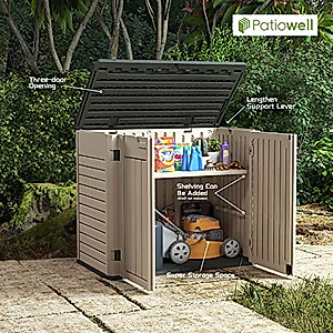 Patiowell Outdoor Horizontal Storage Shed,4' x 2' Weather Resistant Resin Tool Shed with Lockable Multi-Opening Door, Easy Storage for Trash Cans, Lawnmowe, Garden Accessories and Bicycles