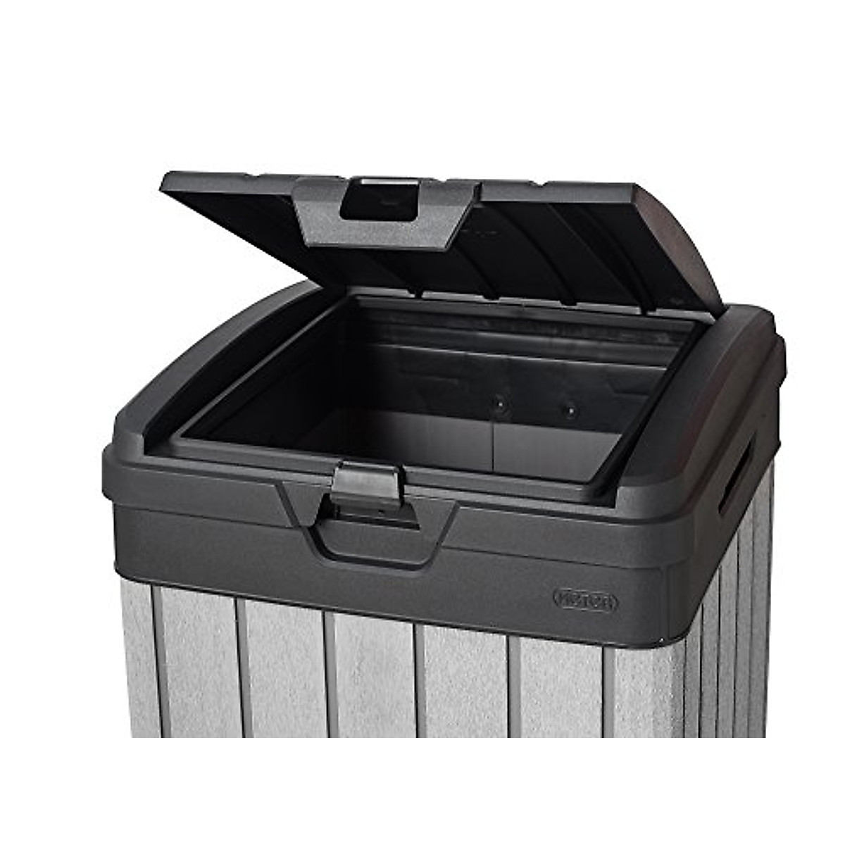 Keter Rockford Resin 38 Gallon Trash Can with Lid and Drip Tray for Easy Cleaning-Perfect for Patios, Kitchens, and Outdoor Entertaining, Grey