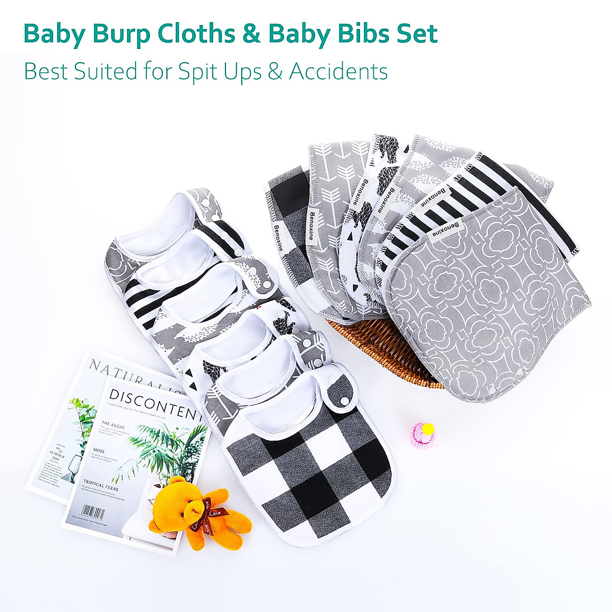 Burp Cloths & Baby Bibs Set 2-in-1 Cotton Super Absorbent and Soft Baby Spit Up Burping Rags for Boys and Girls