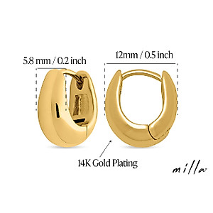 MILLA 14k Gold or Sterling Silver Hypoallergenic Huggie Earrings for Women - Y2K Preppy Lightweight Ear Huggers, 12mm